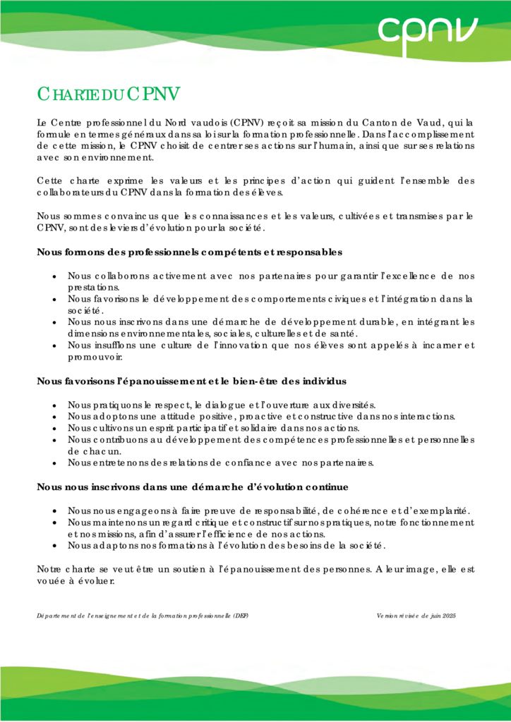 Notre charte - CPNV