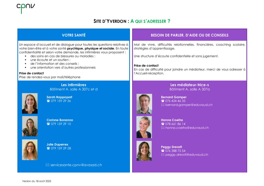 Soutien aux élèves - CPNV