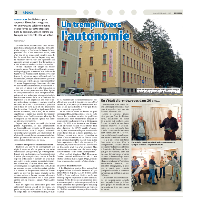 20 ans des Habitats de Ste-Croix - CPNV