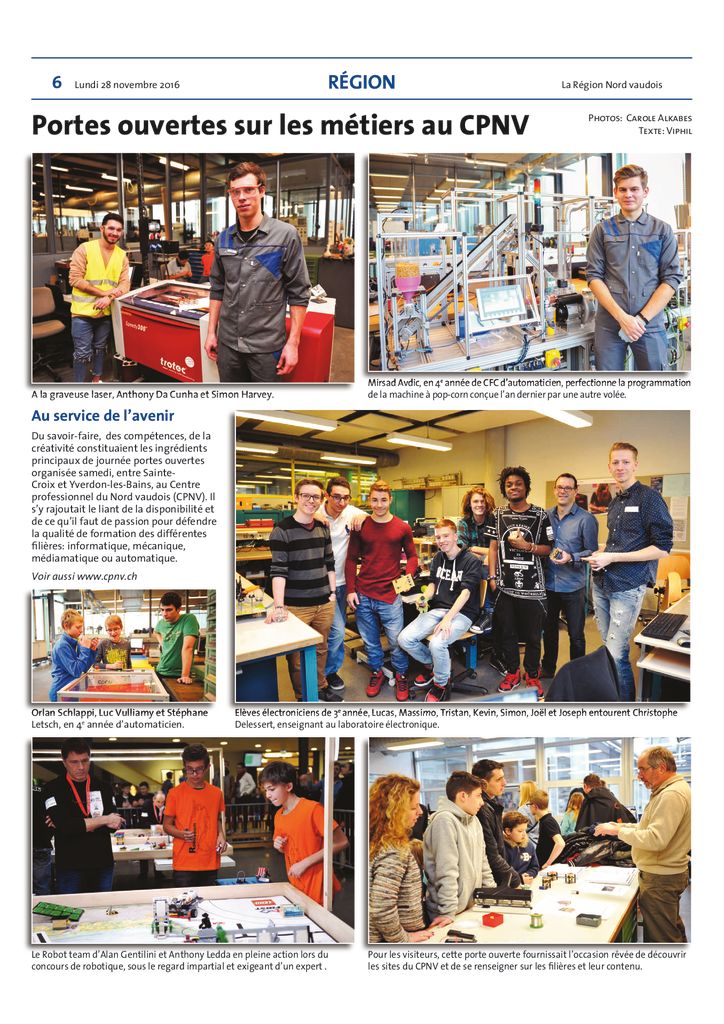 Portes ouvertes sur les métiers au CPNV - CPNV